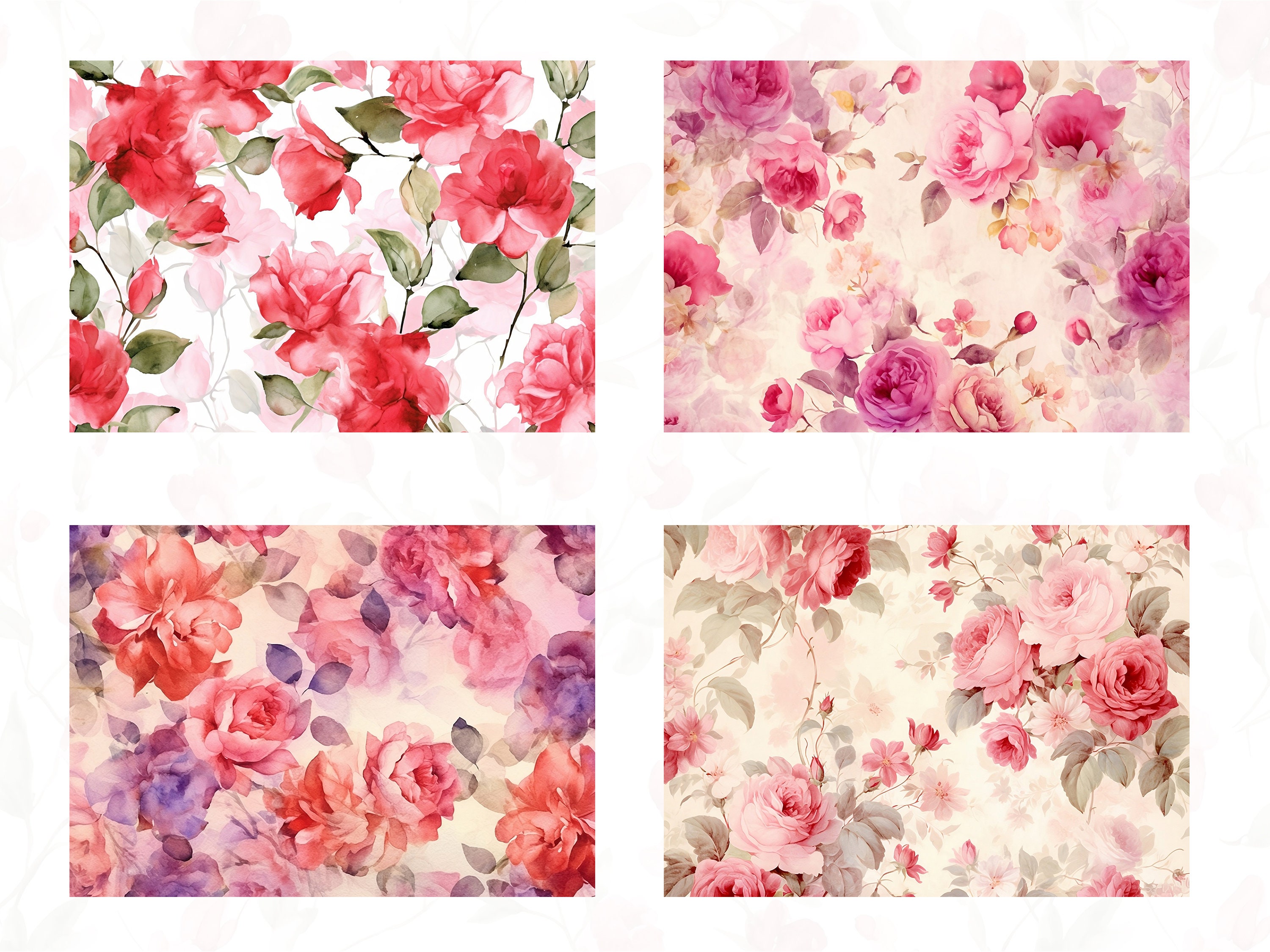 Vintage Red Roses Digital Papers - Seamless Floral Backgrounds for ...