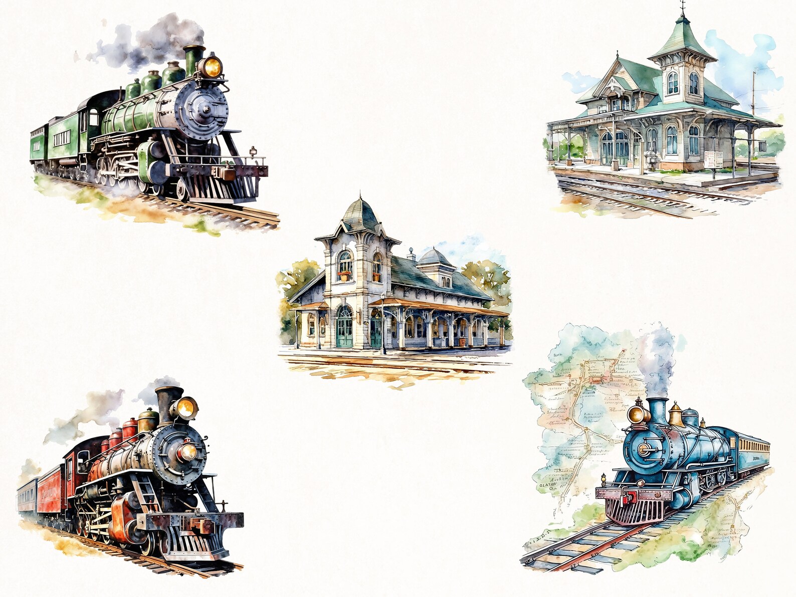 Watercolor Old Trains Clipart Bundle Vintage Trains PNG for - Etsy