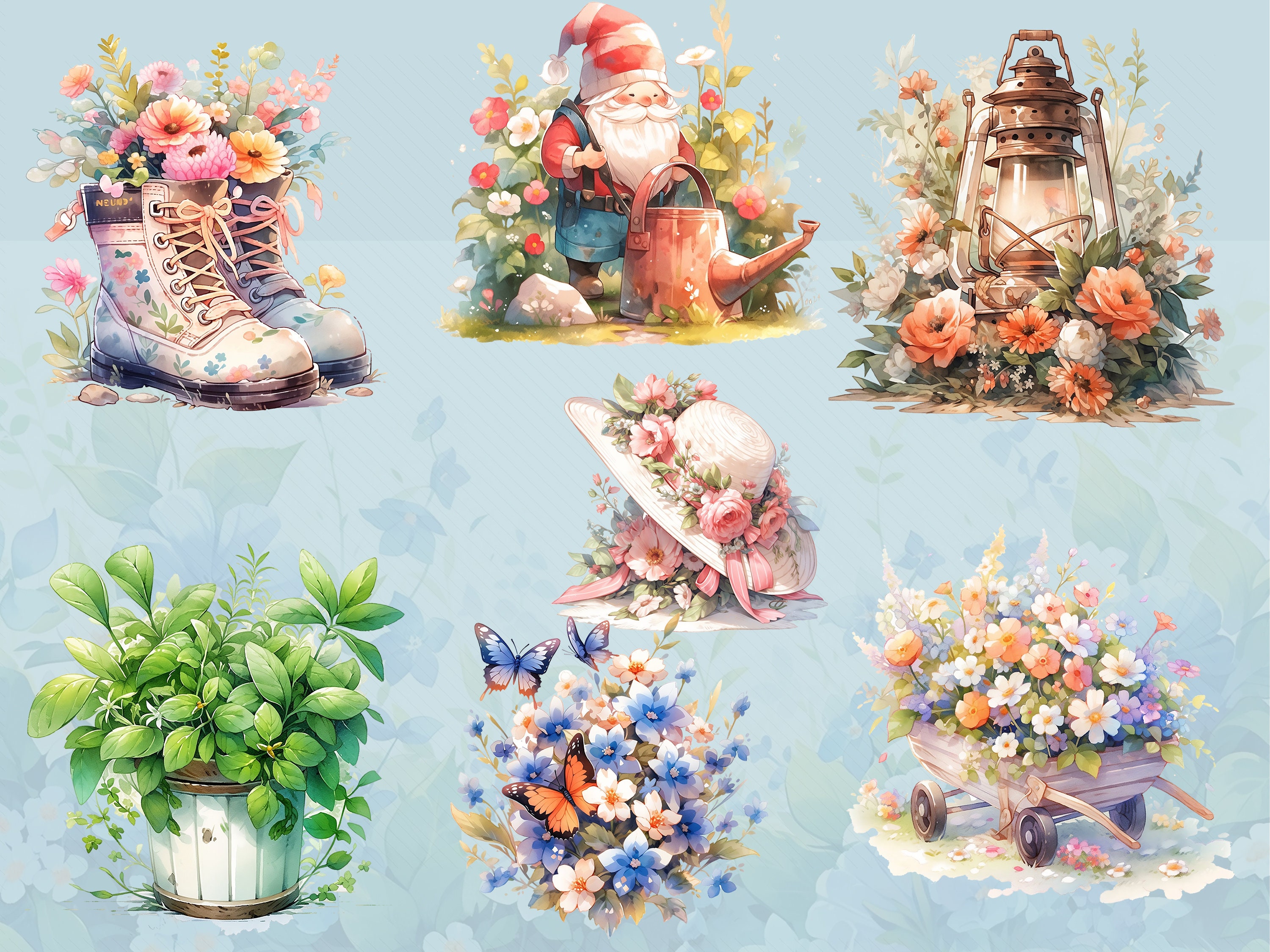 Watercolor Garden Clipart Bundle, Watercolor Spring Garden PNG for ...