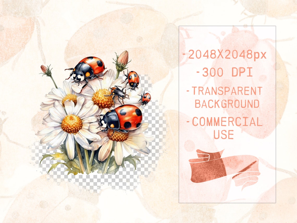 Watercolor Clipart Ladybugs, Flowers and Ladybugs Spring Bundle ...
