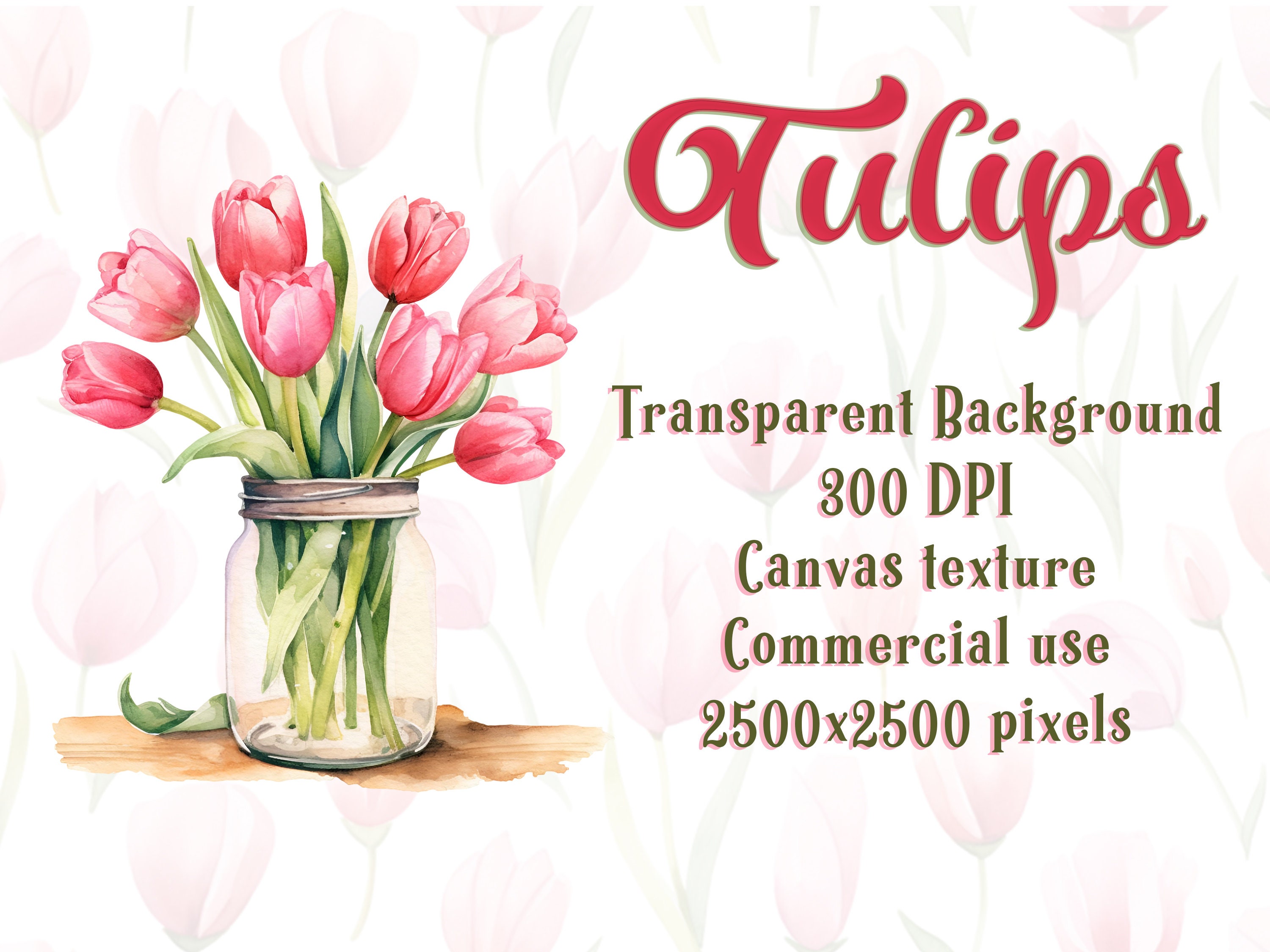 Watercolor Tulips Clipart PNG, Flower Bundle Clipart for Special ...