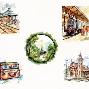 Watercolor Old Trains Clipart Bundle, Vintage Trains PNG for Creative ...