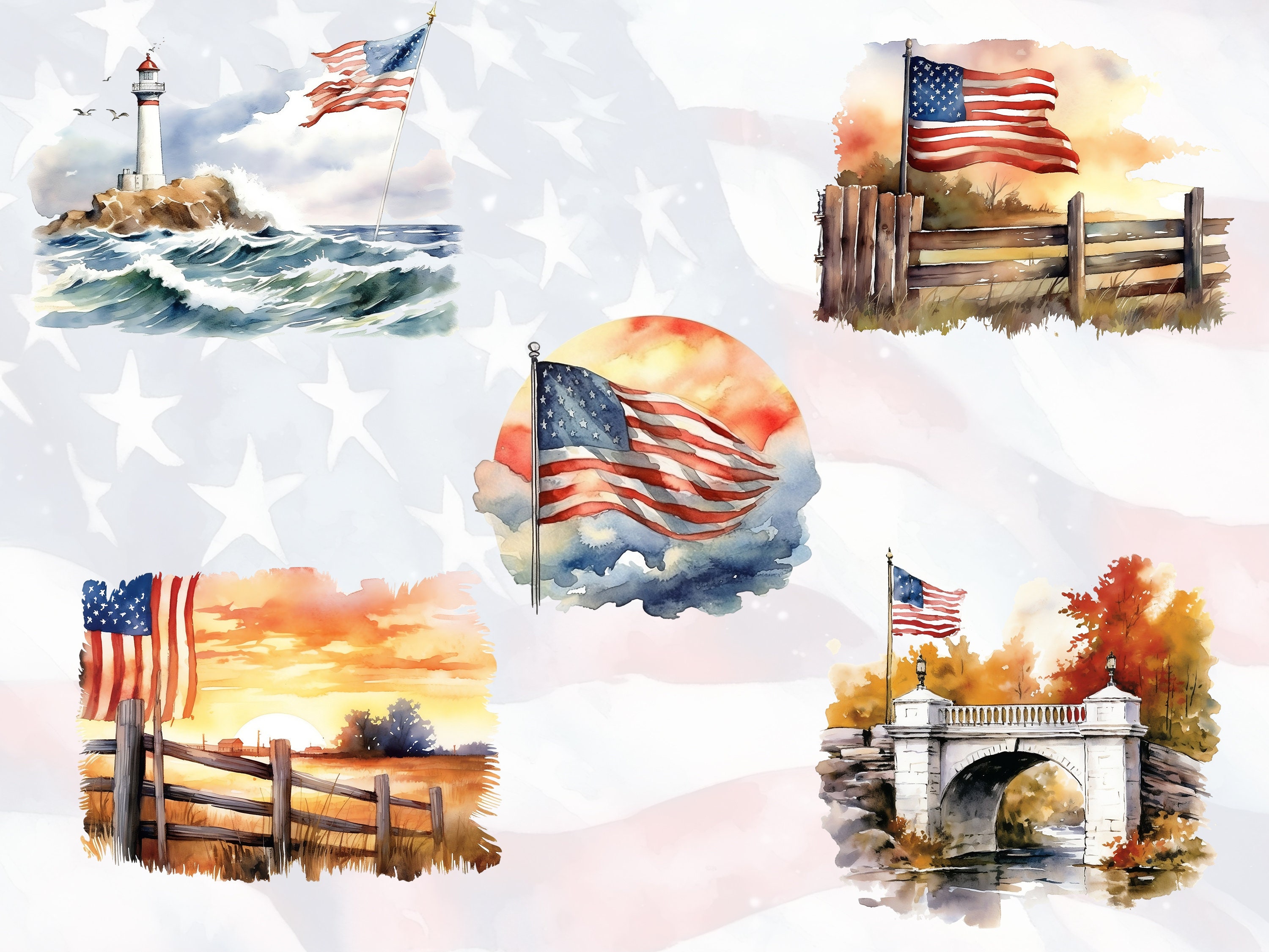 Watercolor Clipart American Flag, Patriotic Flag Clipart, Independence ...