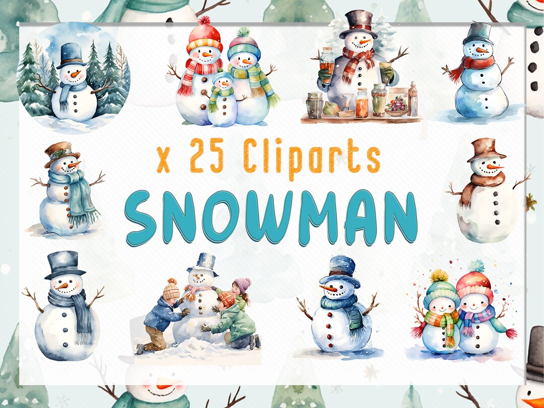 Watercolor Snowman Clipart Bundle, Watercolor Snowmen PNG for Christmas ...