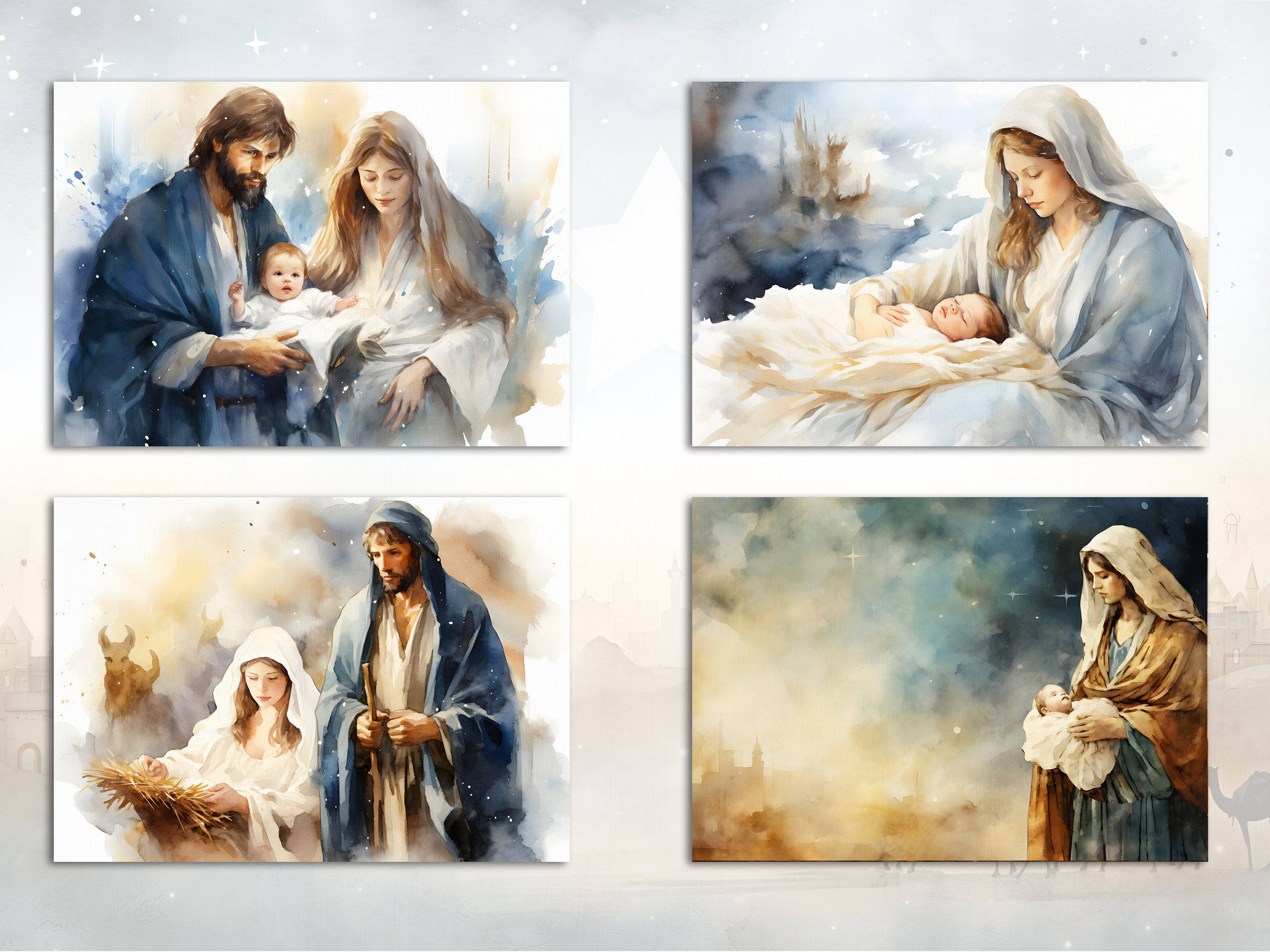 Watercolor Nativity Scenes Backgrounds, Birth of Jesus Texture ...