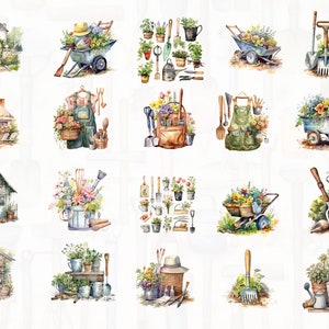 Watercolor Gardening Clipart Bundle, Watercolor Gardenings Tools PNG ...