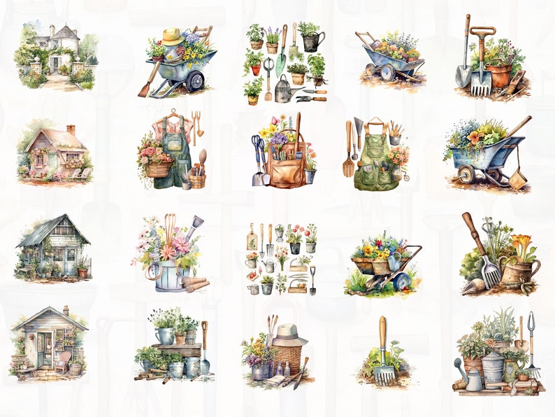 Watercolor Gardening Clipart Bundle, Watercolor Gardenings Tools PNG ...