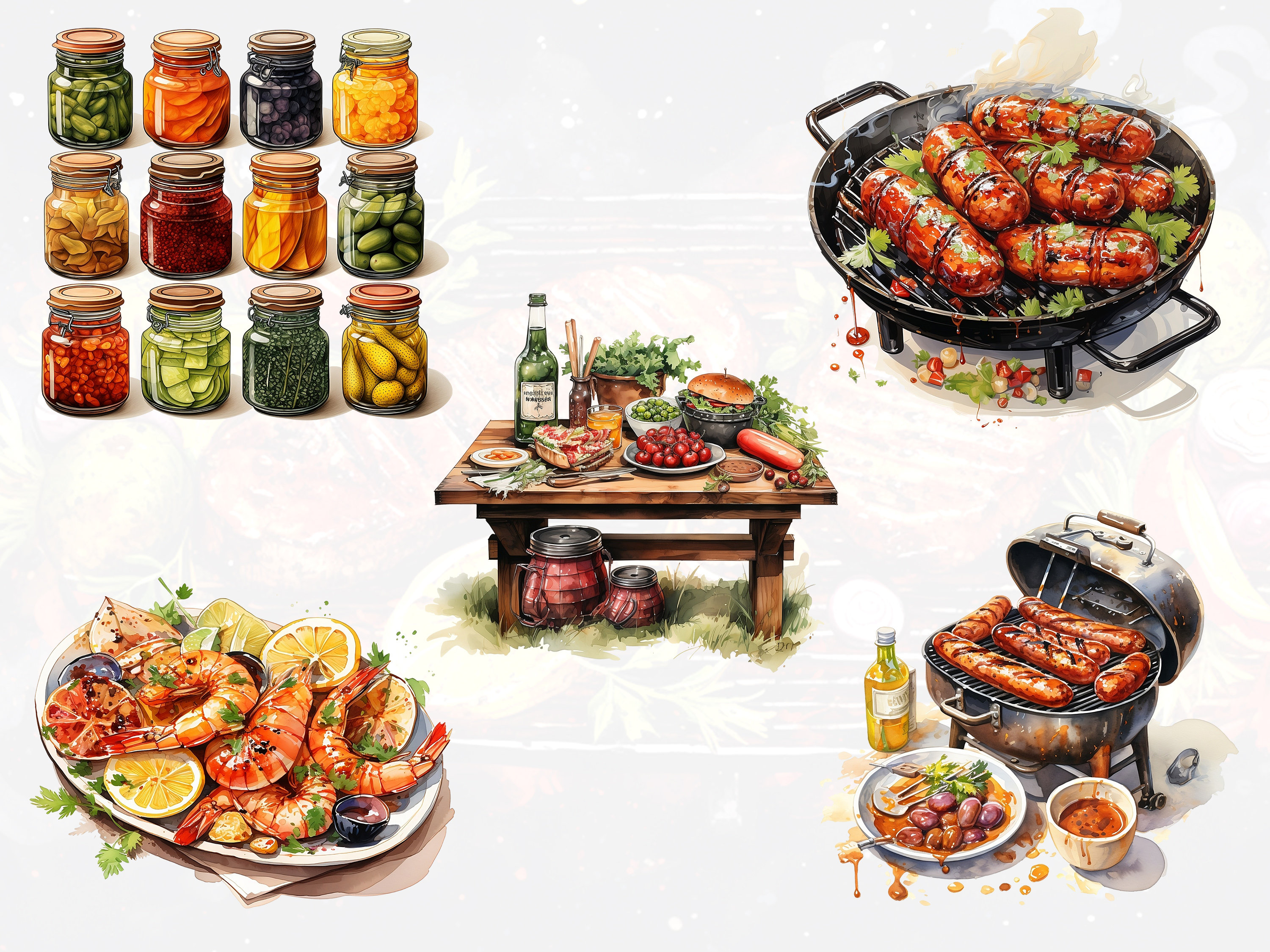 Watercolor Barbecue Pack, Clipart PNG Barbecue Illustrations, Barbecue Bundle, Commercial Use ...