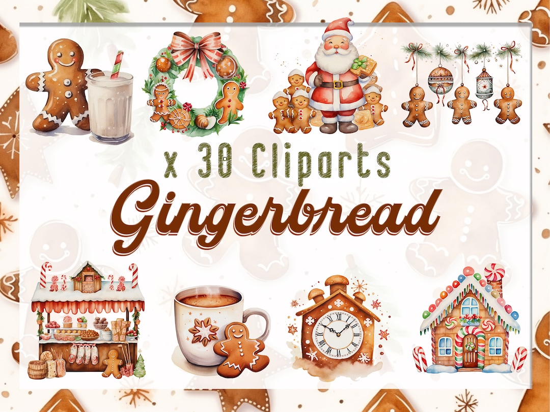 Watercolor Gingerbread Clipart Bundle, PNG Cliparts of Cookieman ...