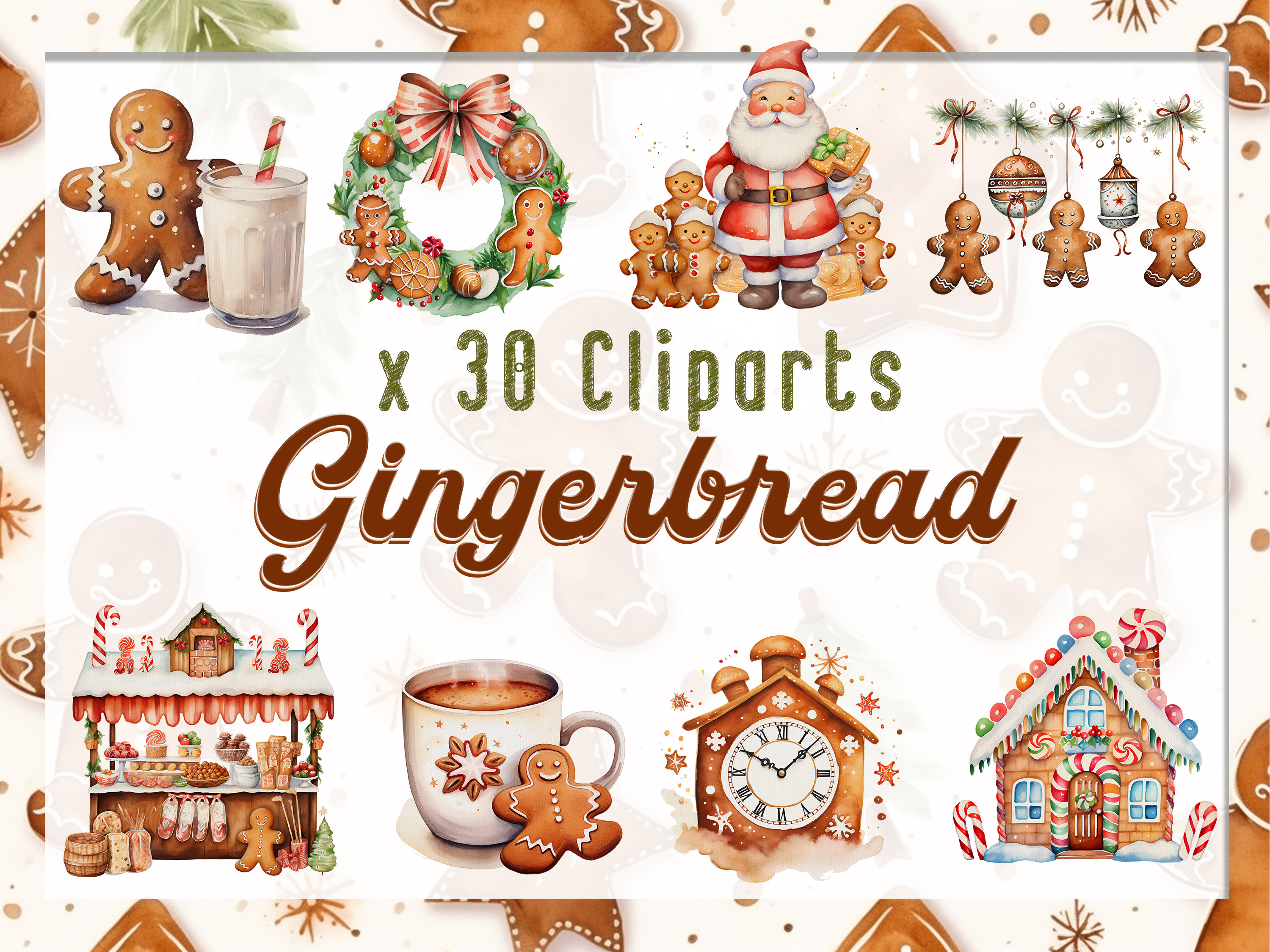 Watercolor Gingerbread Clipart Bundle, PNG Cliparts of Cookieman ...