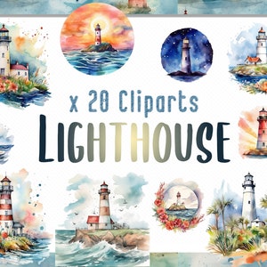 Watercolor Lighthouse Clipart Bundle, PNG Cliparts on Theme Lighthouses ...