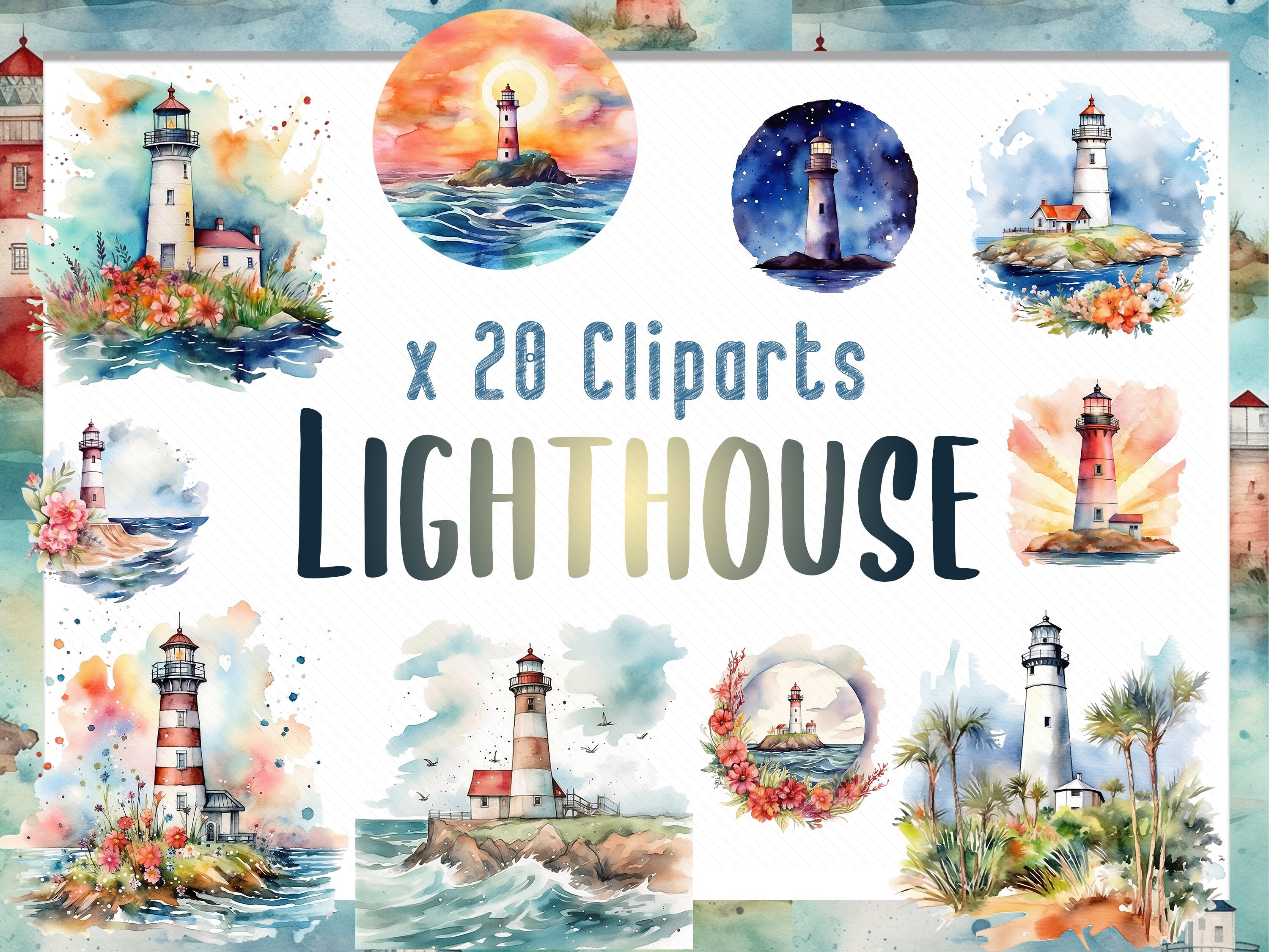 Watercolor Lighthouse Clipart Bundle, PNG Cliparts on Theme Lighthouses ...