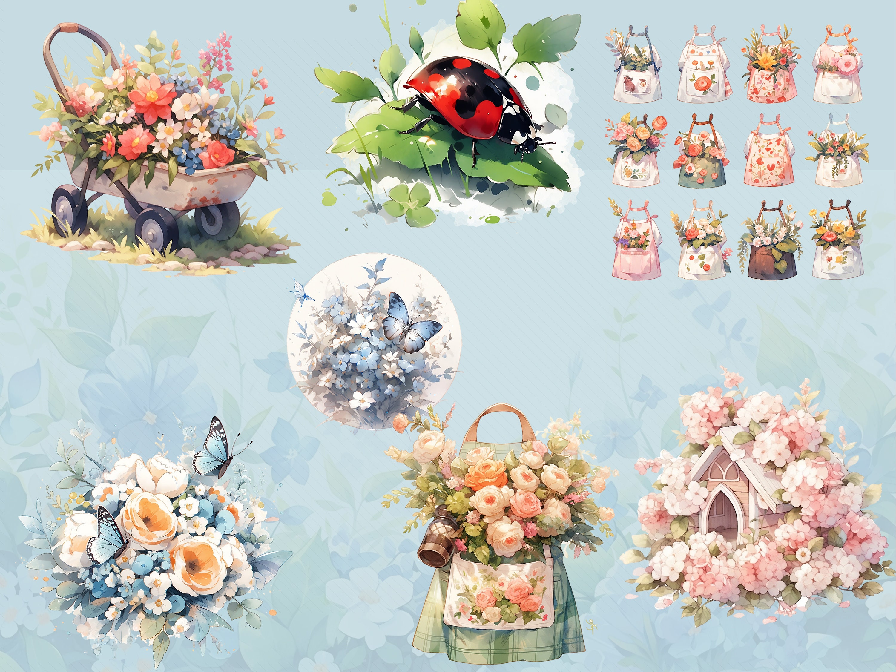 Watercolor Garden Clipart Bundle, Watercolor Spring Garden PNG for ...