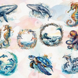 Watercolor Ocean and Sea, Clipart PNG Ocean Theme, Watercolor Sealife ...