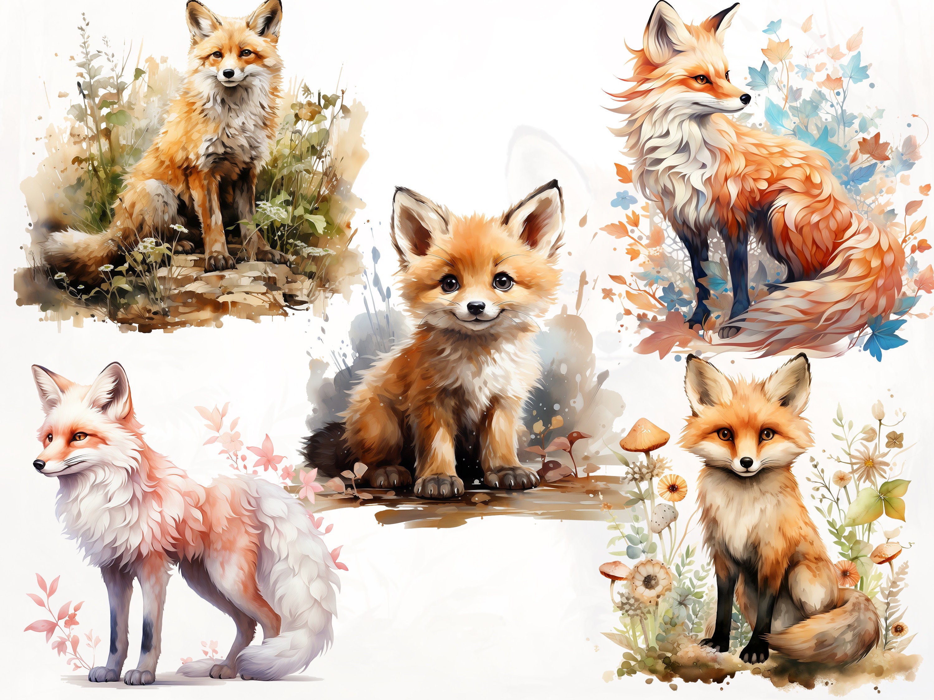 Watercolor Fox Pack Clipart PNG Fox Illustrations - Etsy