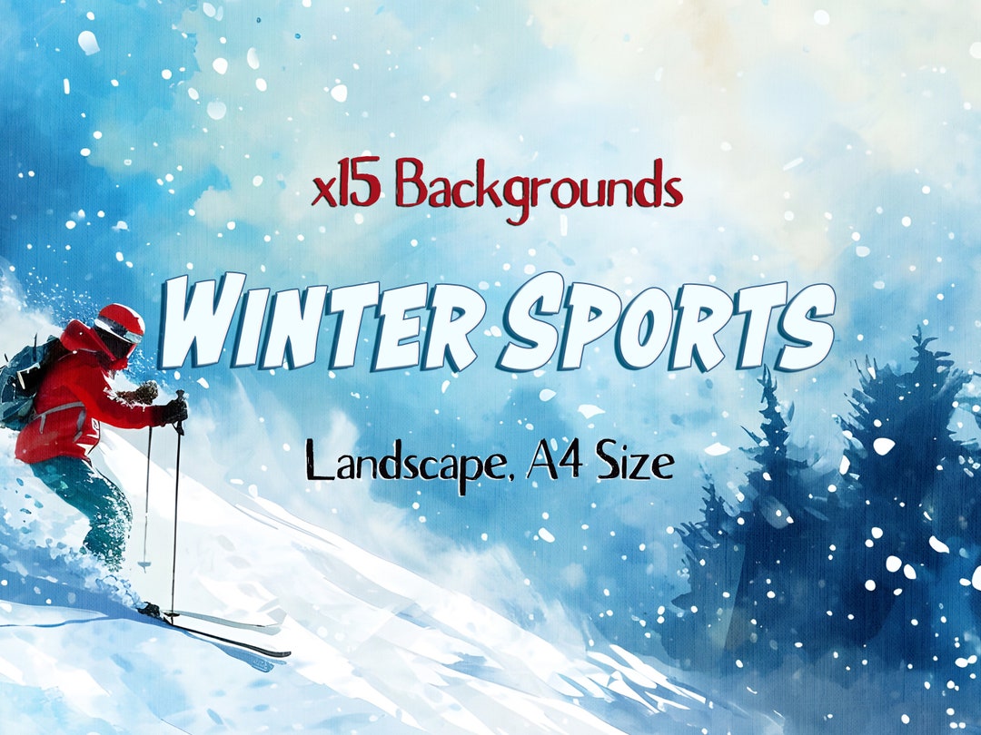 Watercolor Winter Sports Backgrounds, Skiing, Hockey, Snowboard Texture ...