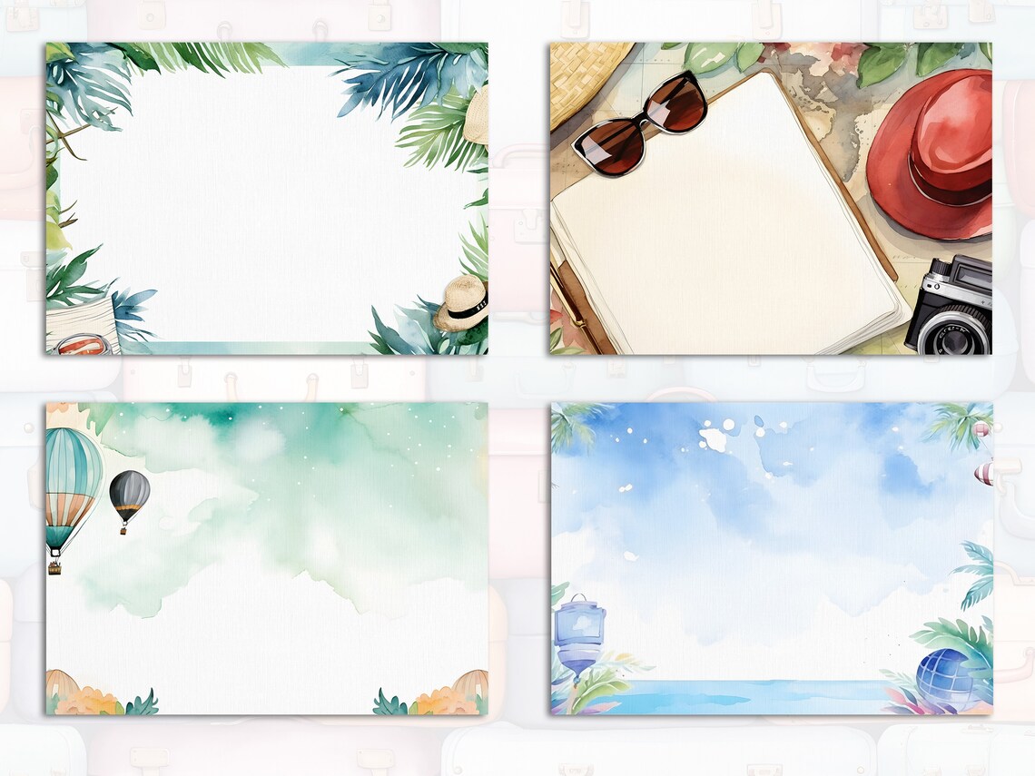 Watercolor Travel Backgrounds, A4 Travel Journal Pages, Watercolor ...