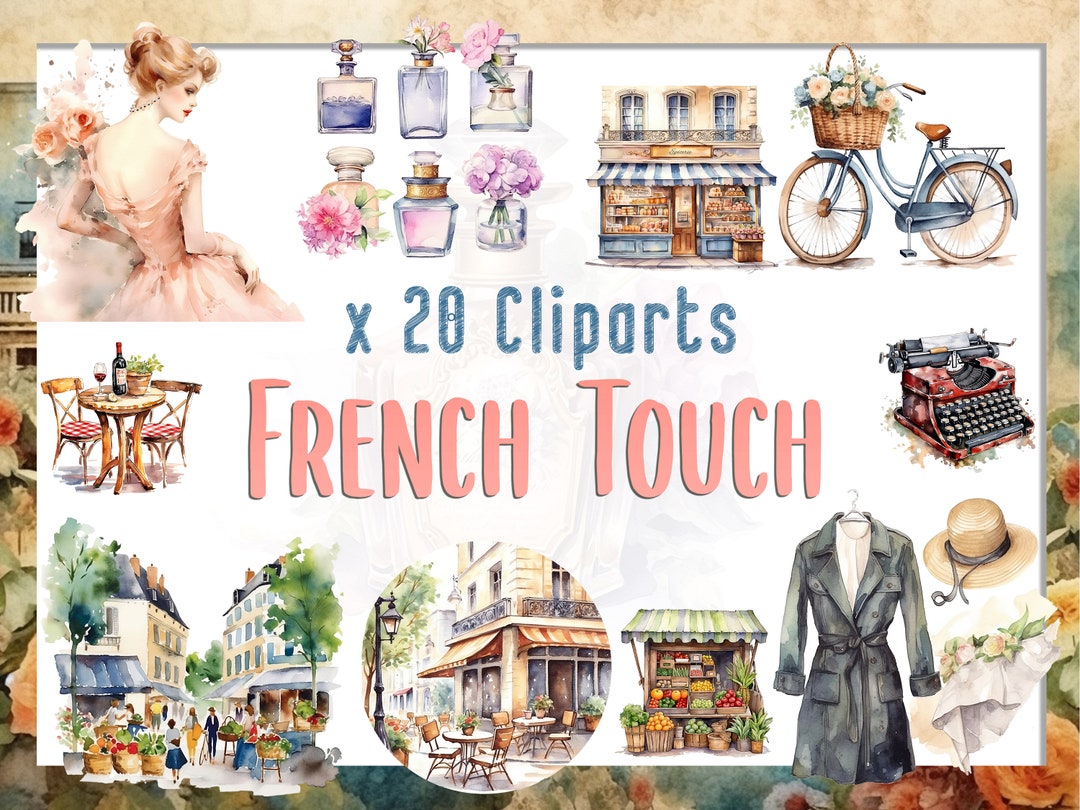 Watercolor French Vintage Bundle, Watercolor Cliparts PNG of Vintage ...