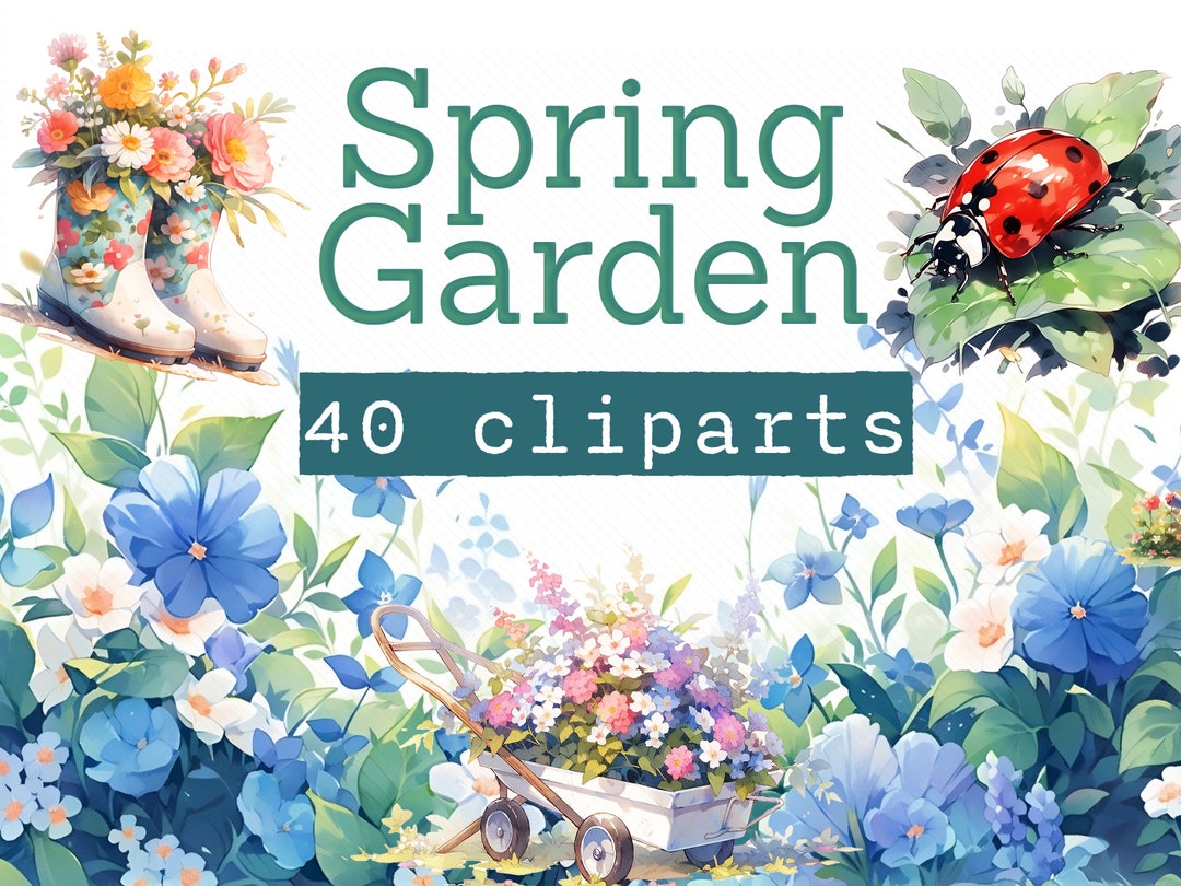 Watercolor Garden Clipart Bundle, Watercolor Spring Garden PNG for ...