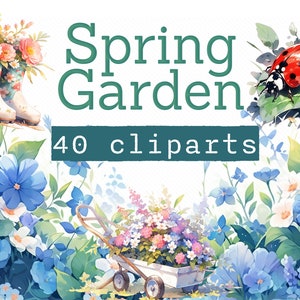Watercolor Garden Clipart Bundle, Watercolor Spring Garden PNG for ...