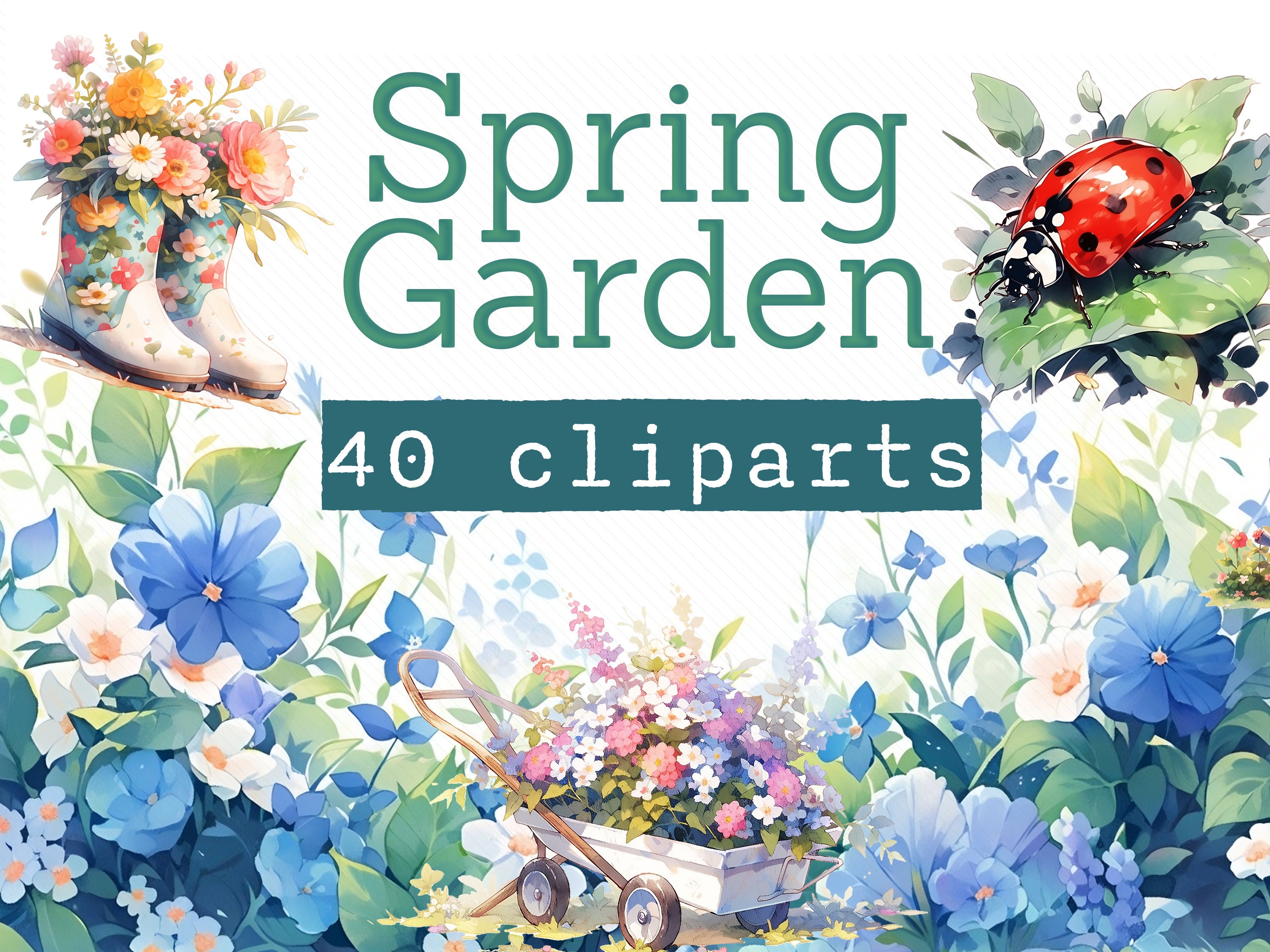 Watercolor Garden Clipart Bundle, Watercolor Spring Garden PNG for ...