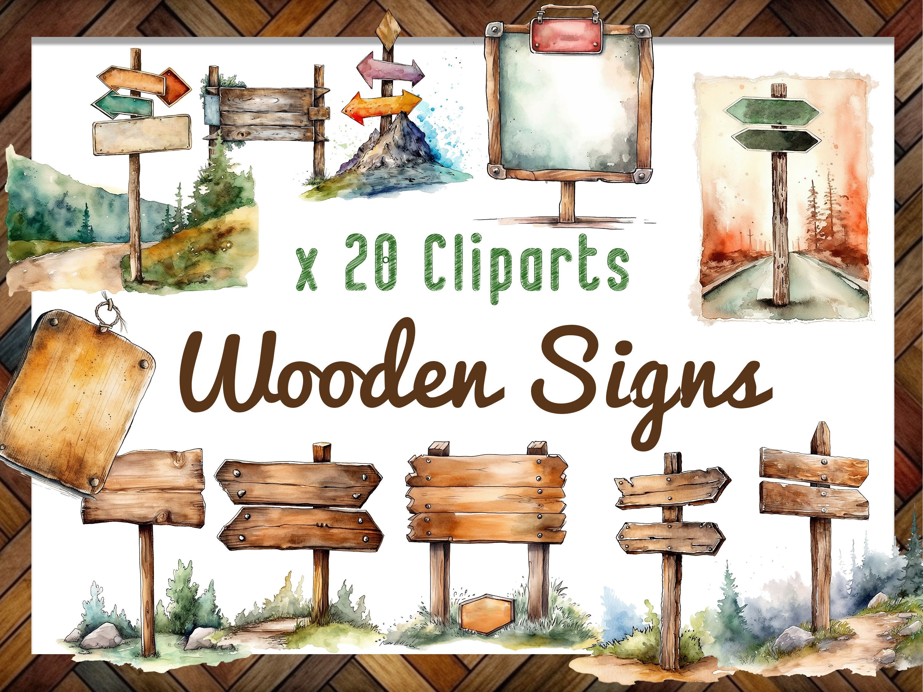 Watercolor Wooden Signs Bundle Cliparts of Empty Wooden - Etsy