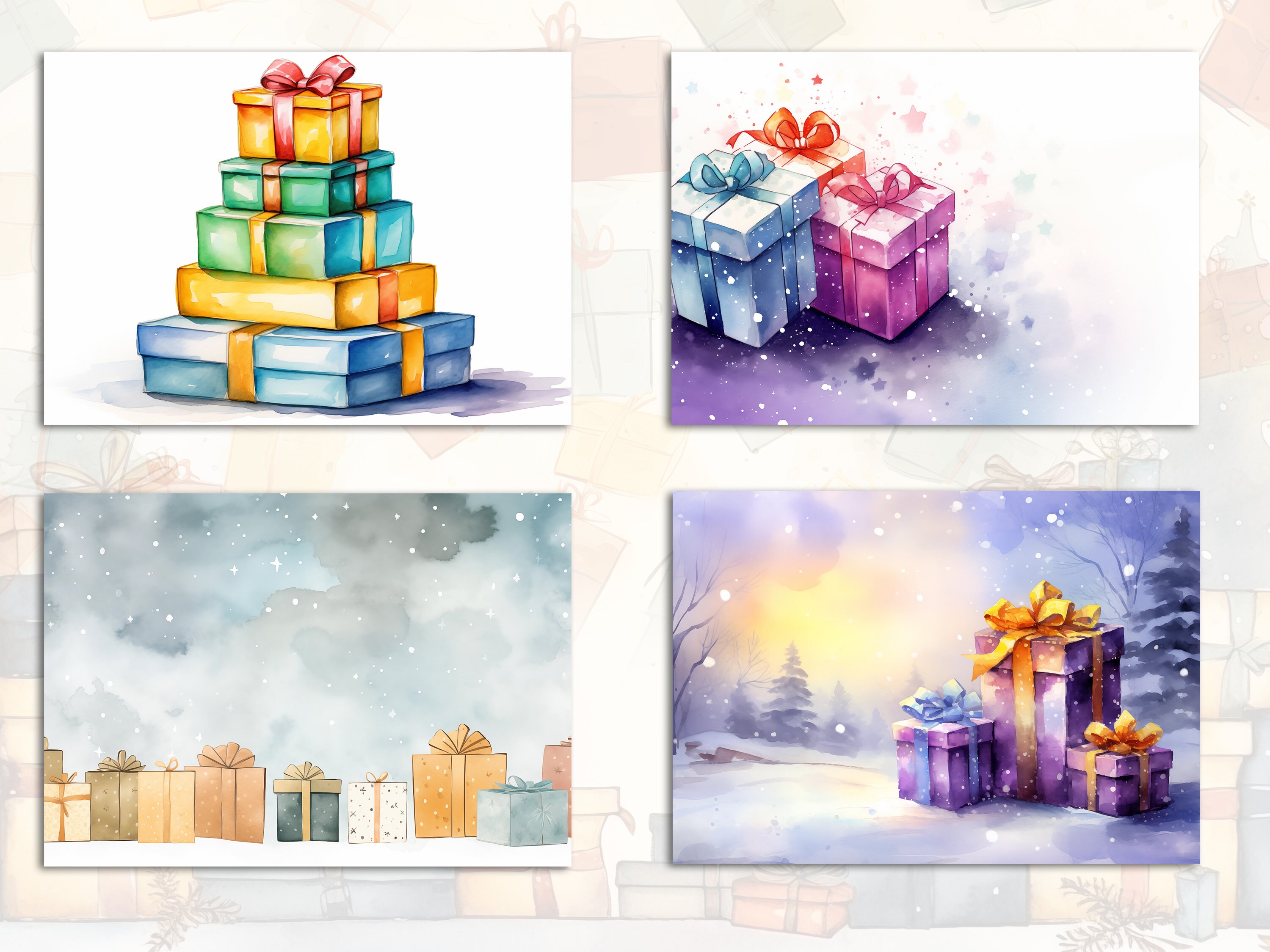 Watercolor Christmas Gifts Backgrounds, Texture Background for ...
