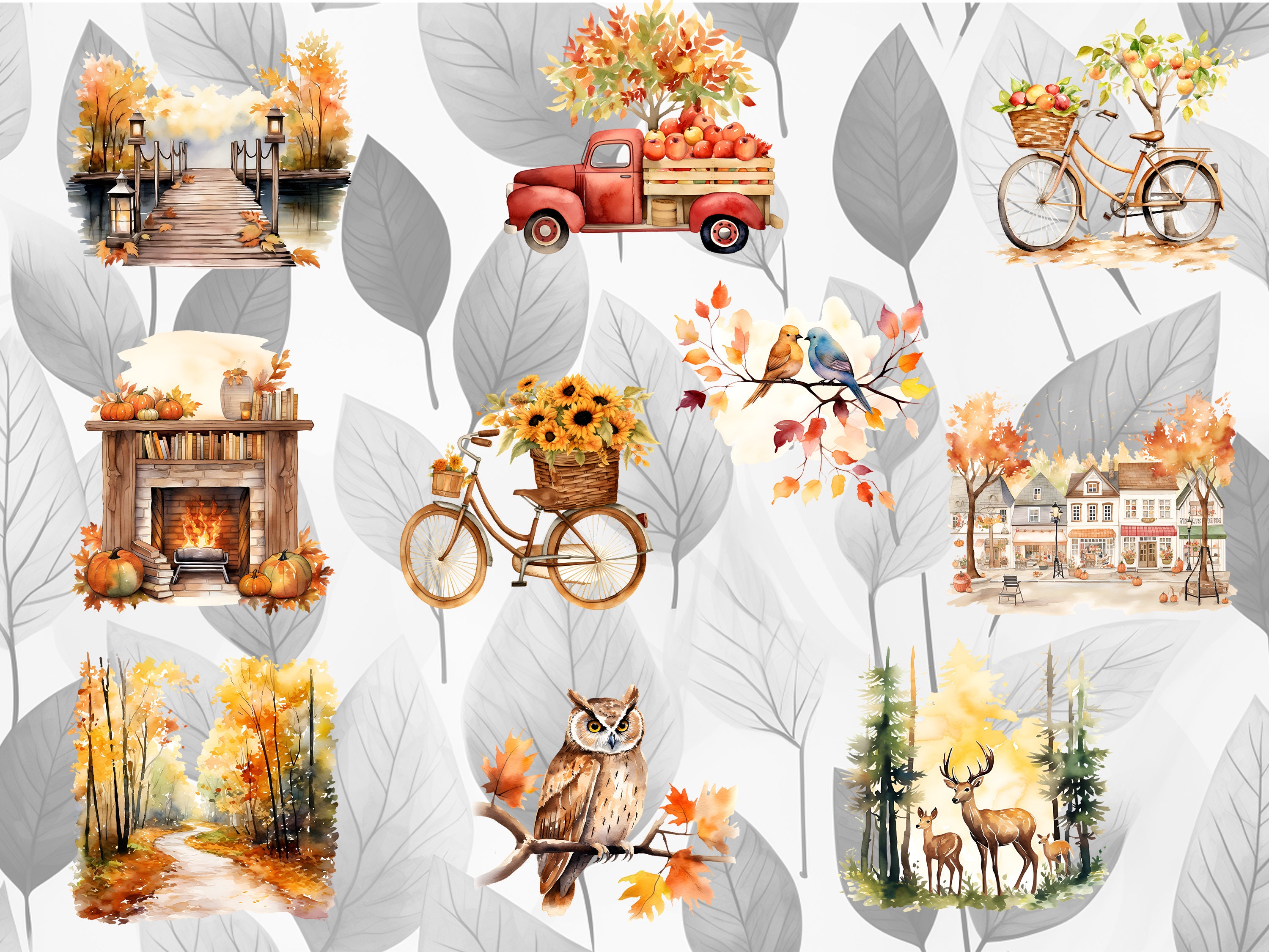 Watercolor Fall Season Clipart Bundle, Watercolor Autumn PNG for ...