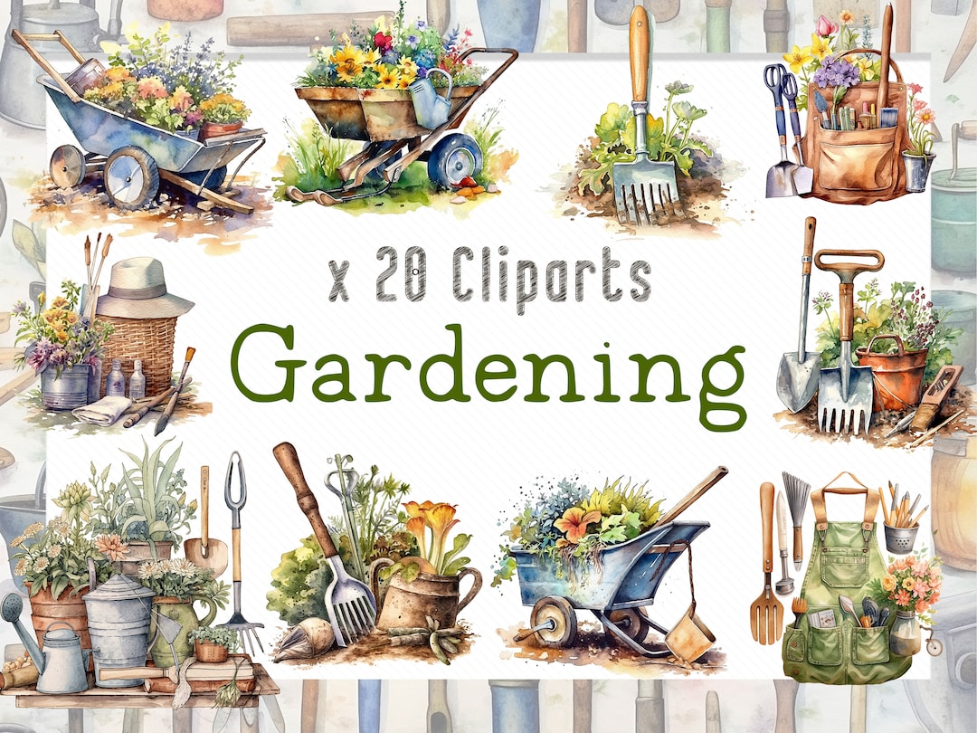 Watercolor Gardening Clipart Bundle, Watercolor Gardenings Tools PNG ...