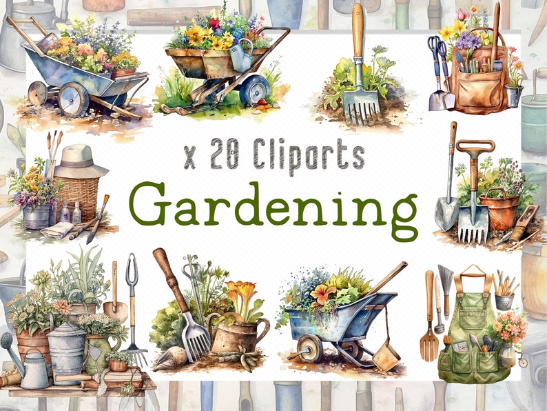 Watercolor Gardening Clipart Bundle Watercolor Gardening - Etsy