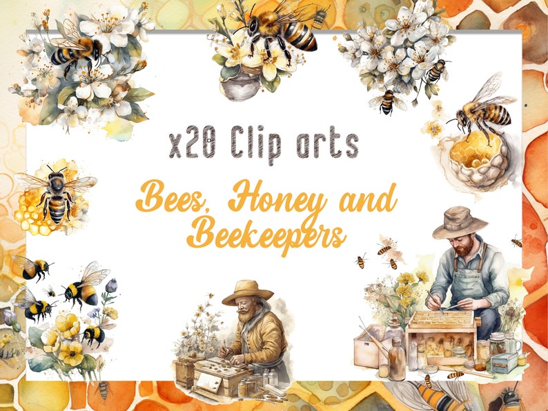 Watercolor Clipart Bees, Honey and Beekeeper Spring Bundle, Watercolor ...
