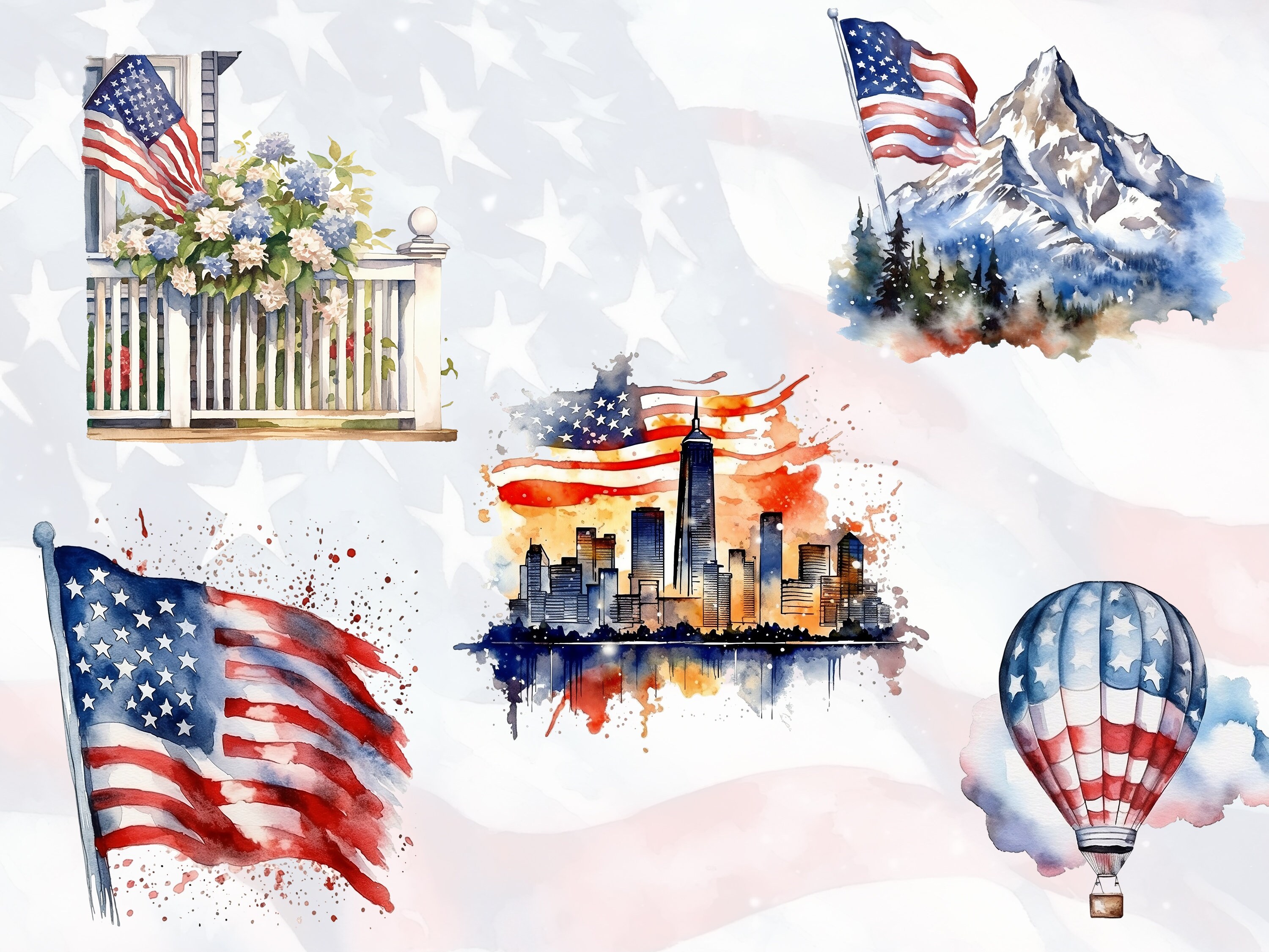 Watercolor Clipart American Flag, Patriotic Flag Clipart, Independence ...