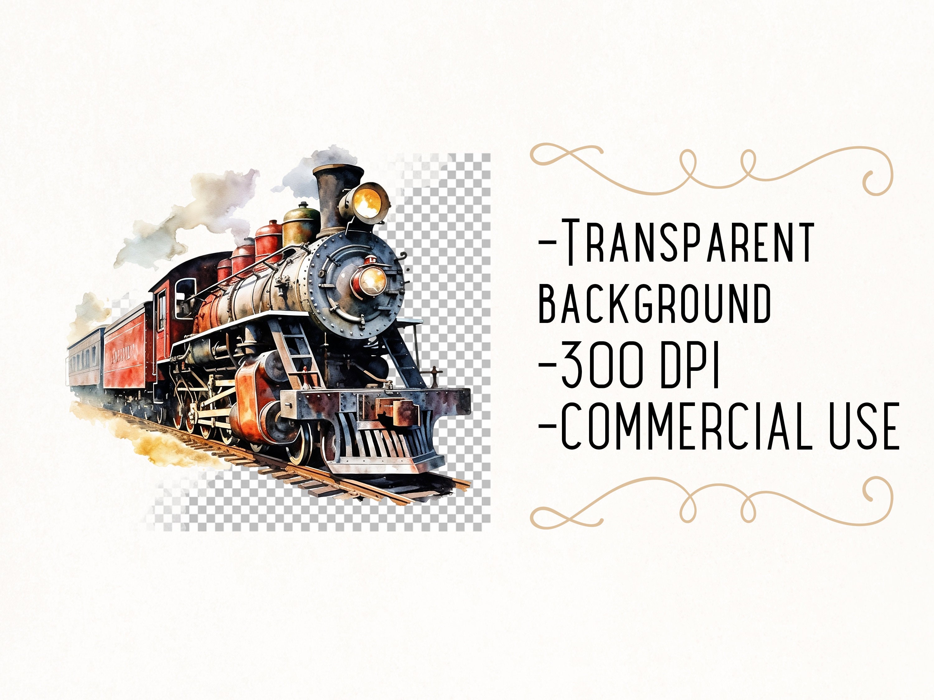 Watercolor Old Trains Clipart Bundle, Vintage Trains PNG for Creative ...