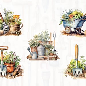 Watercolor Gardening Clipart Bundle, Watercolor Gardenings Tools PNG ...