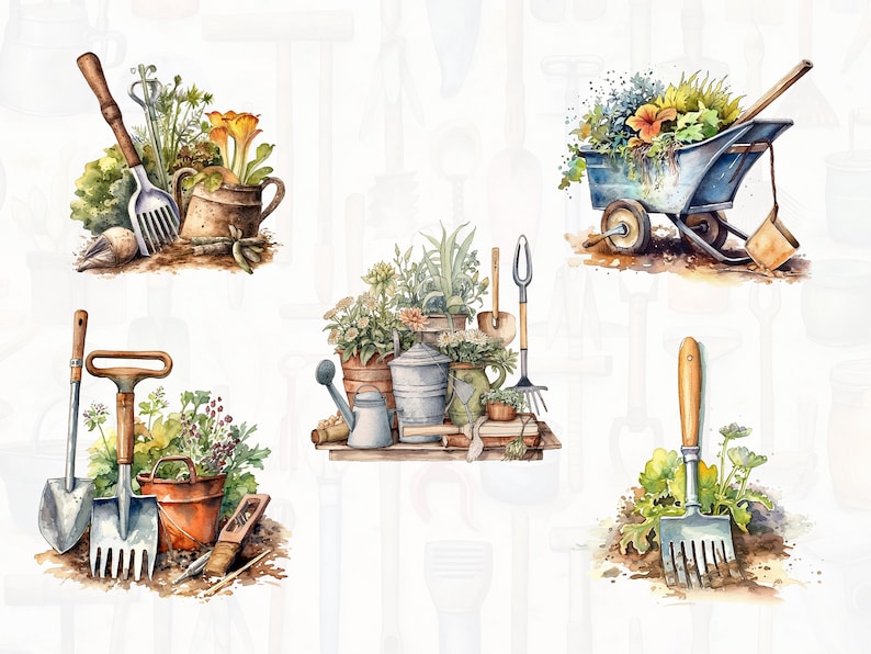 Watercolor Gardening Clipart Bundle, Watercolor Gardenings Tools PNG ...