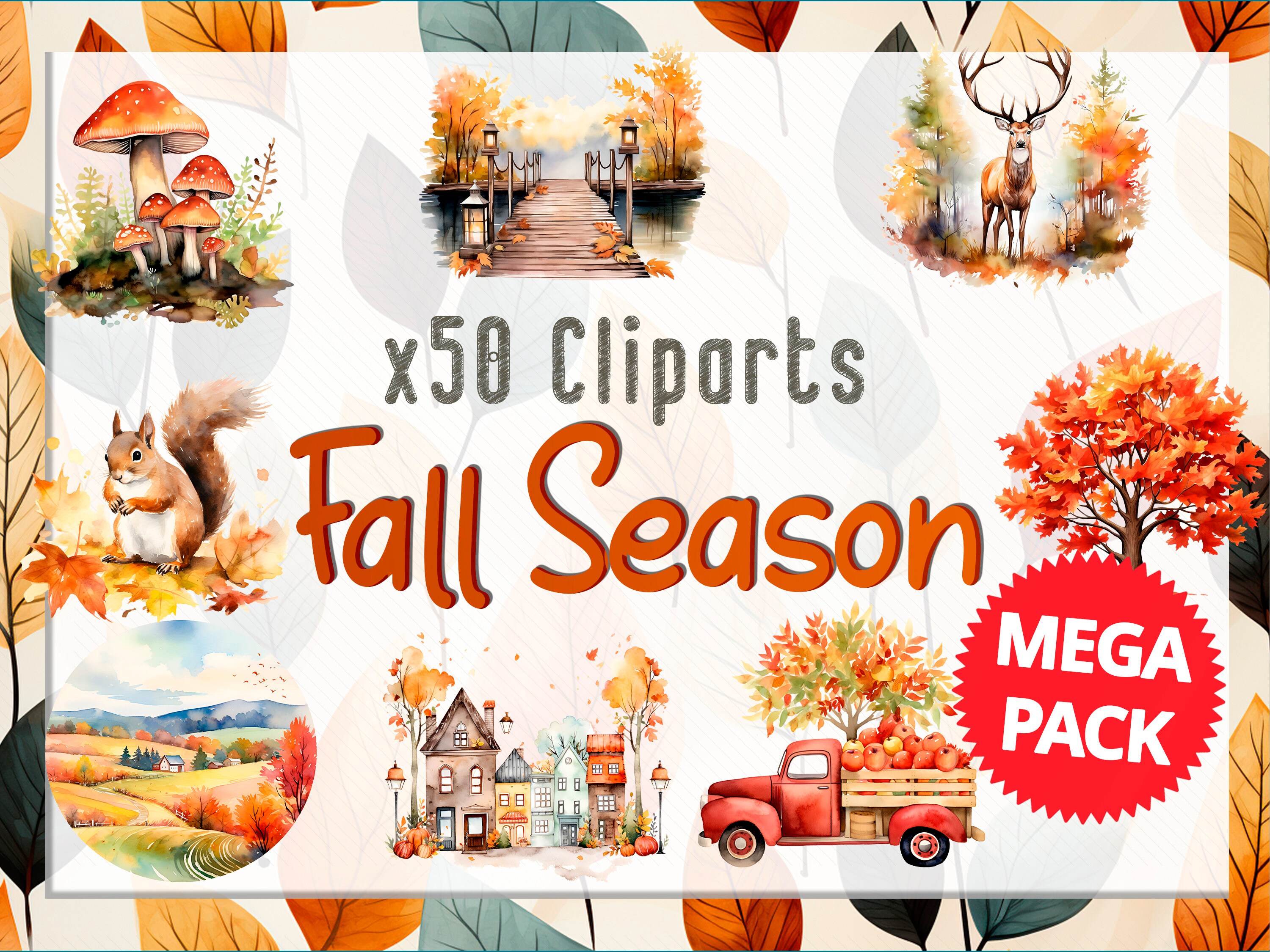 Watercolor Fall Season Clipart Bundle, Watercolor Autumn PNG for ...