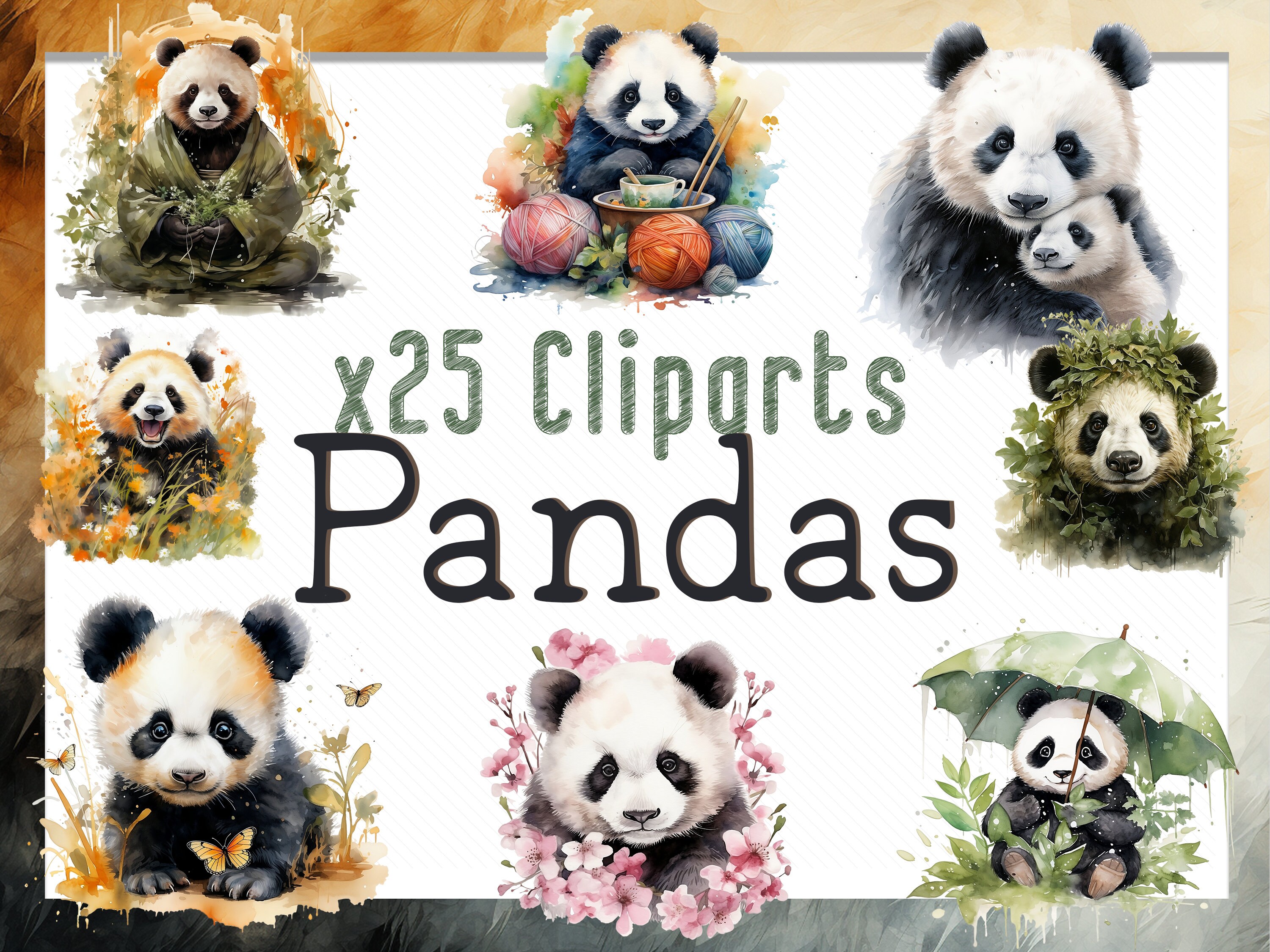Watercolor Panda Clipart Bundle, Watercolor Cute and Funny Pandas PNG ...