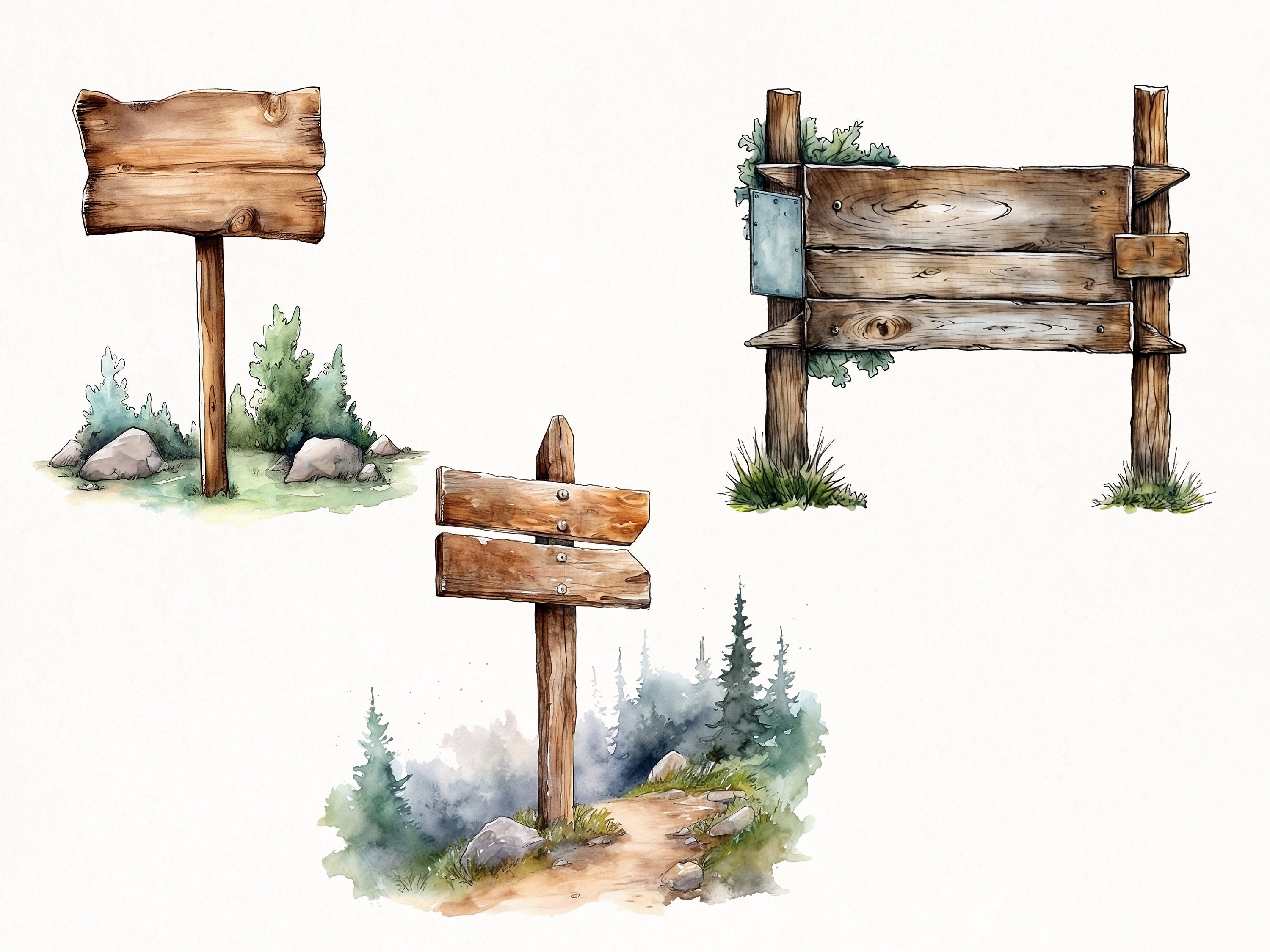 Watercolor Wooden Signs Bundle, Cliparts of Empty Wooden Signs ...