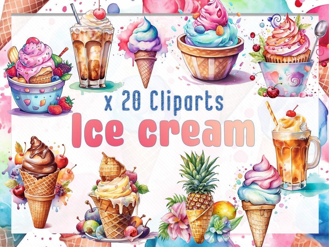Watercolor Ice Cream Bundle, Watercolor Cliparts PNG of Various Ice ...