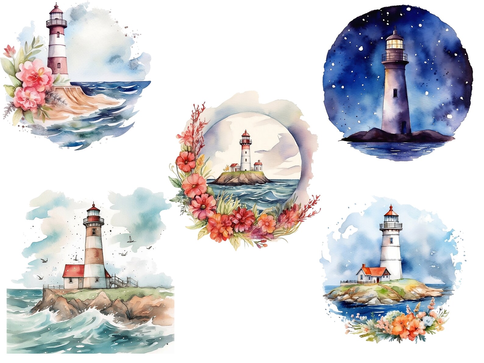 Watercolor Lighthouse Clipart Bundle, PNG Cliparts on Theme Lighthouses ...