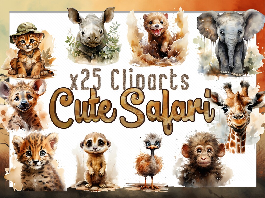 Cute Safari Baby Animals Clipart Illustrations Safari PNG Clip Art Lion ...