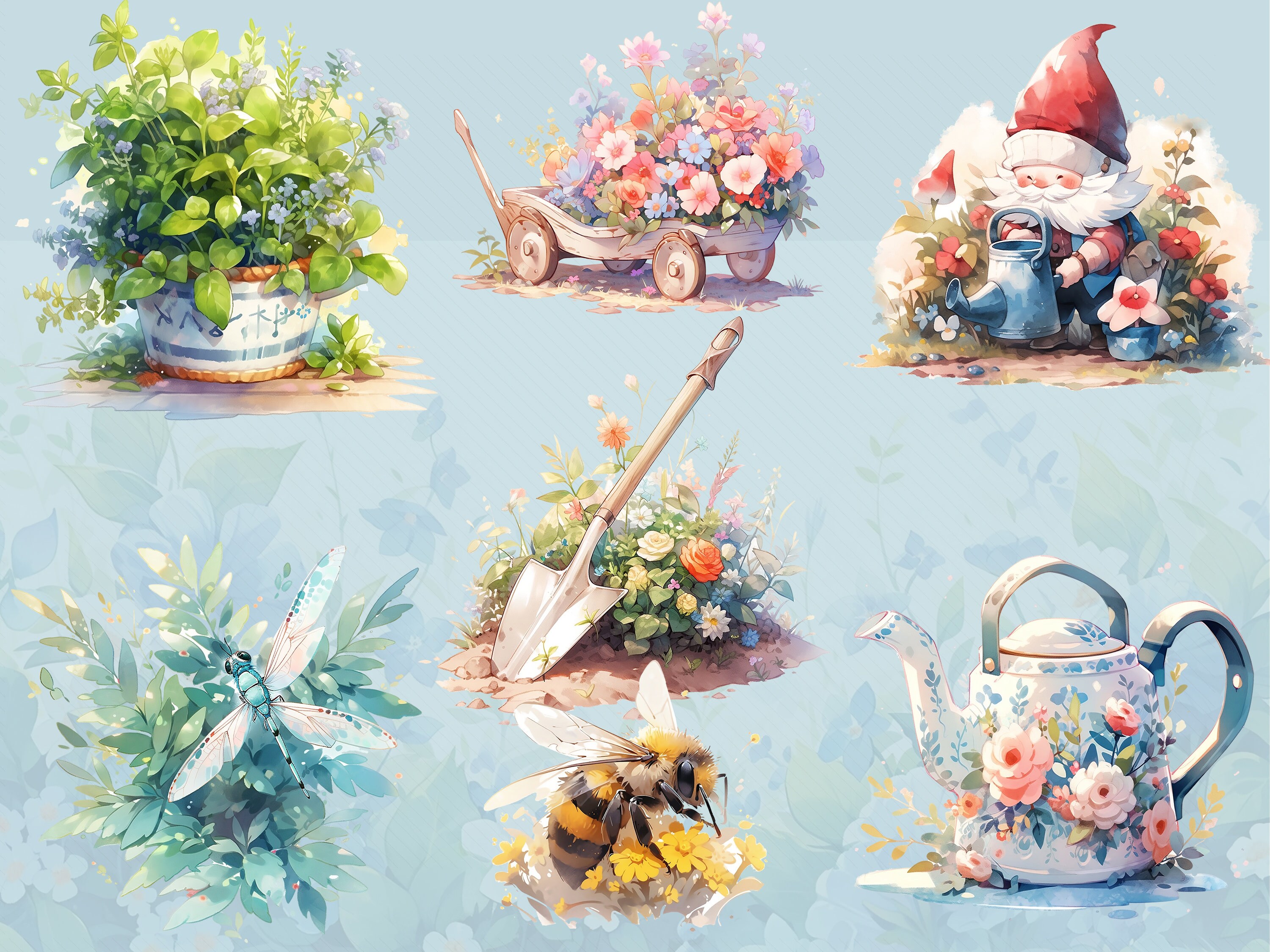 Watercolor Garden Clipart Bundle, Watercolor Spring Garden PNG for ...