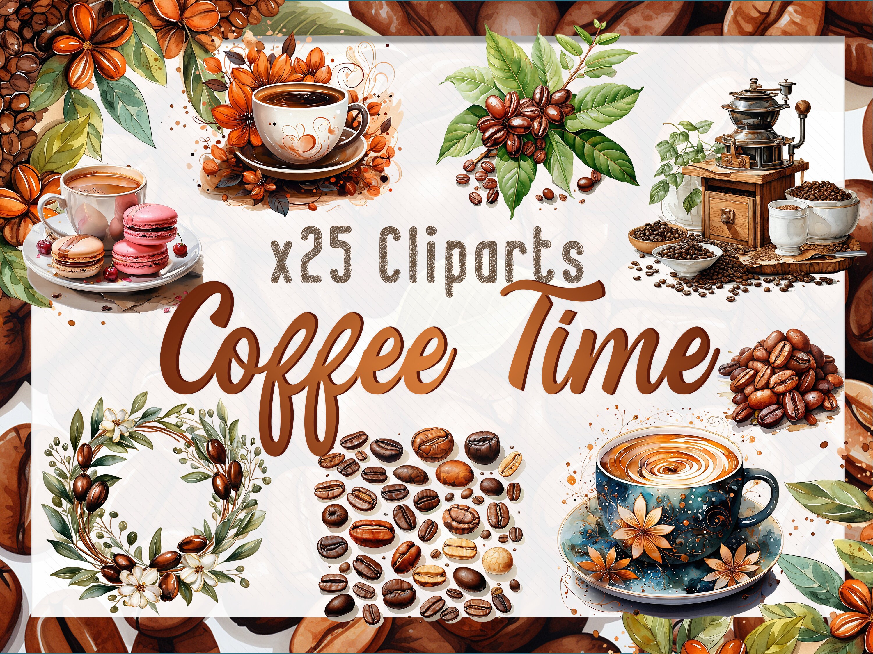 Watercolor Coffee Clipart Bundle, Watercolor Coffee PNG for ...