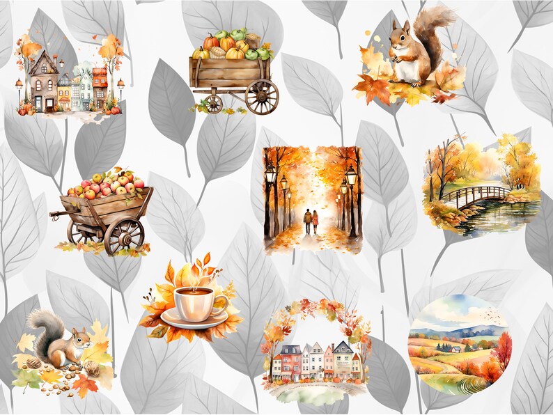 Watercolor Fall Season Clipart Bundle, Watercolor Autumn PNG for ...
