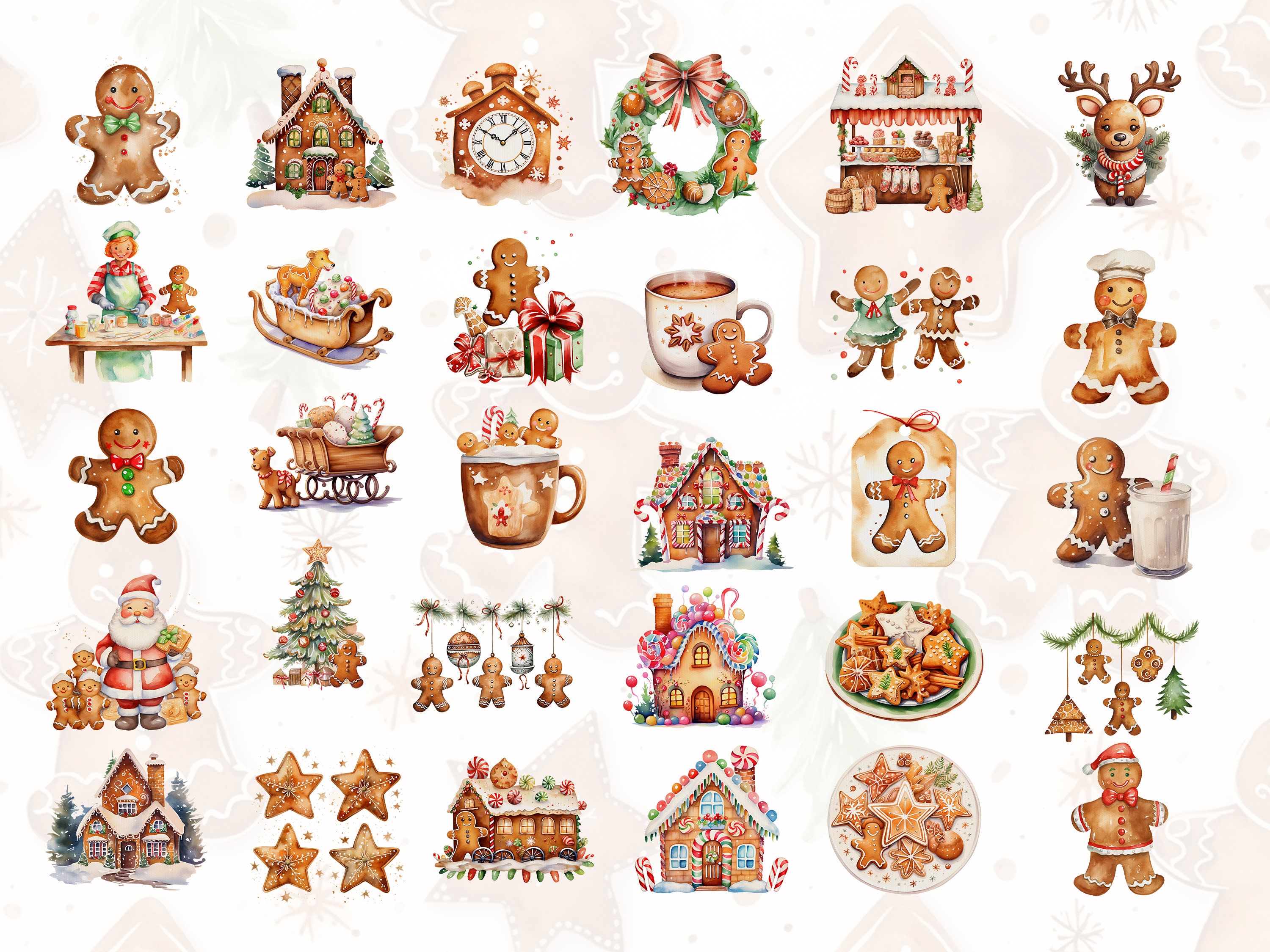 Watercolor Gingerbread Clipart Bundle, PNG Cliparts of Cookieman ...