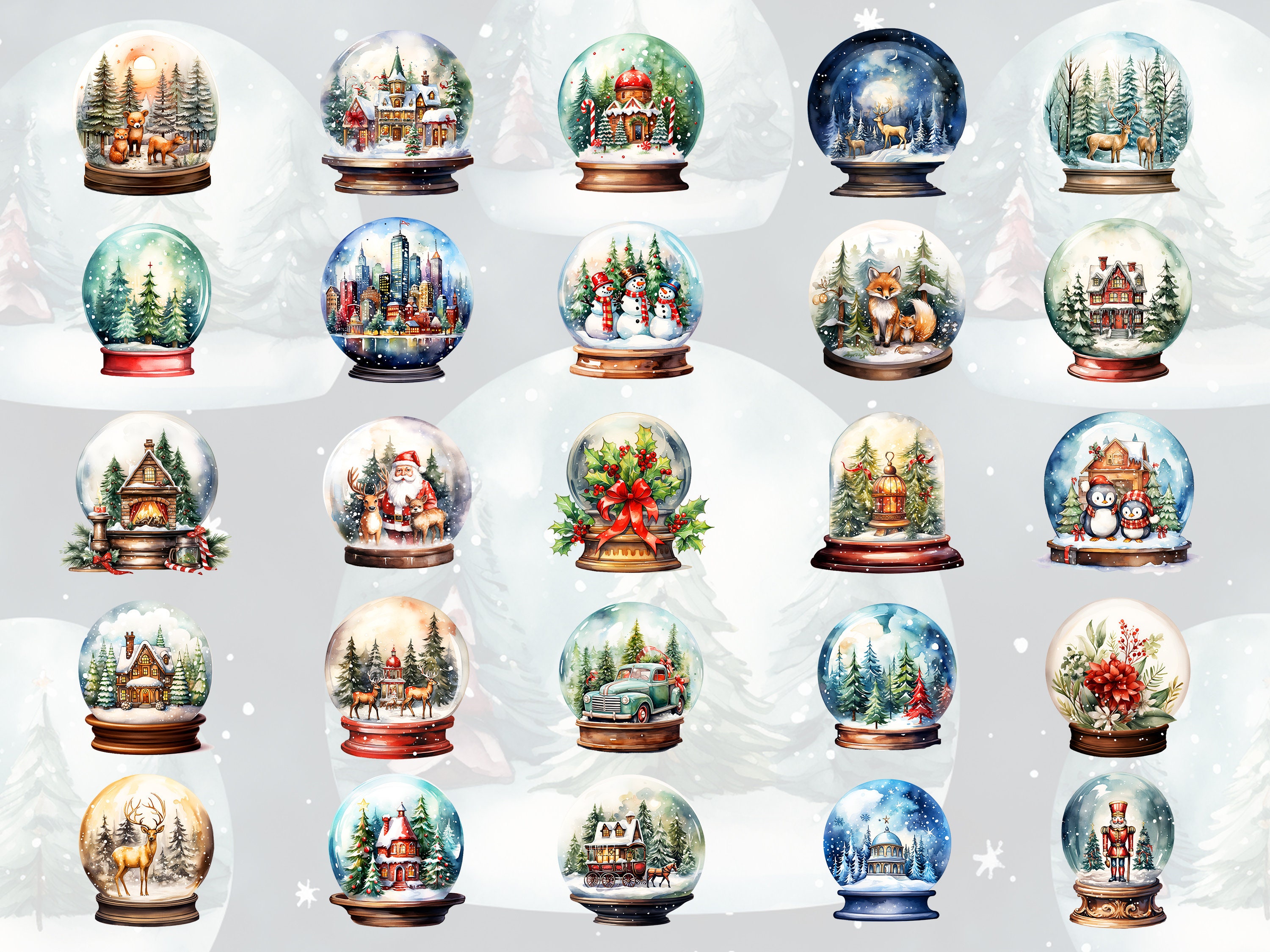Watercolor Snowglobes Clipart Bundle, Watercolor Christmas Snowglobes ...