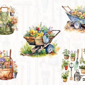 Watercolor Gardening Clipart Bundle, Watercolor Gardenings Tools PNG ...