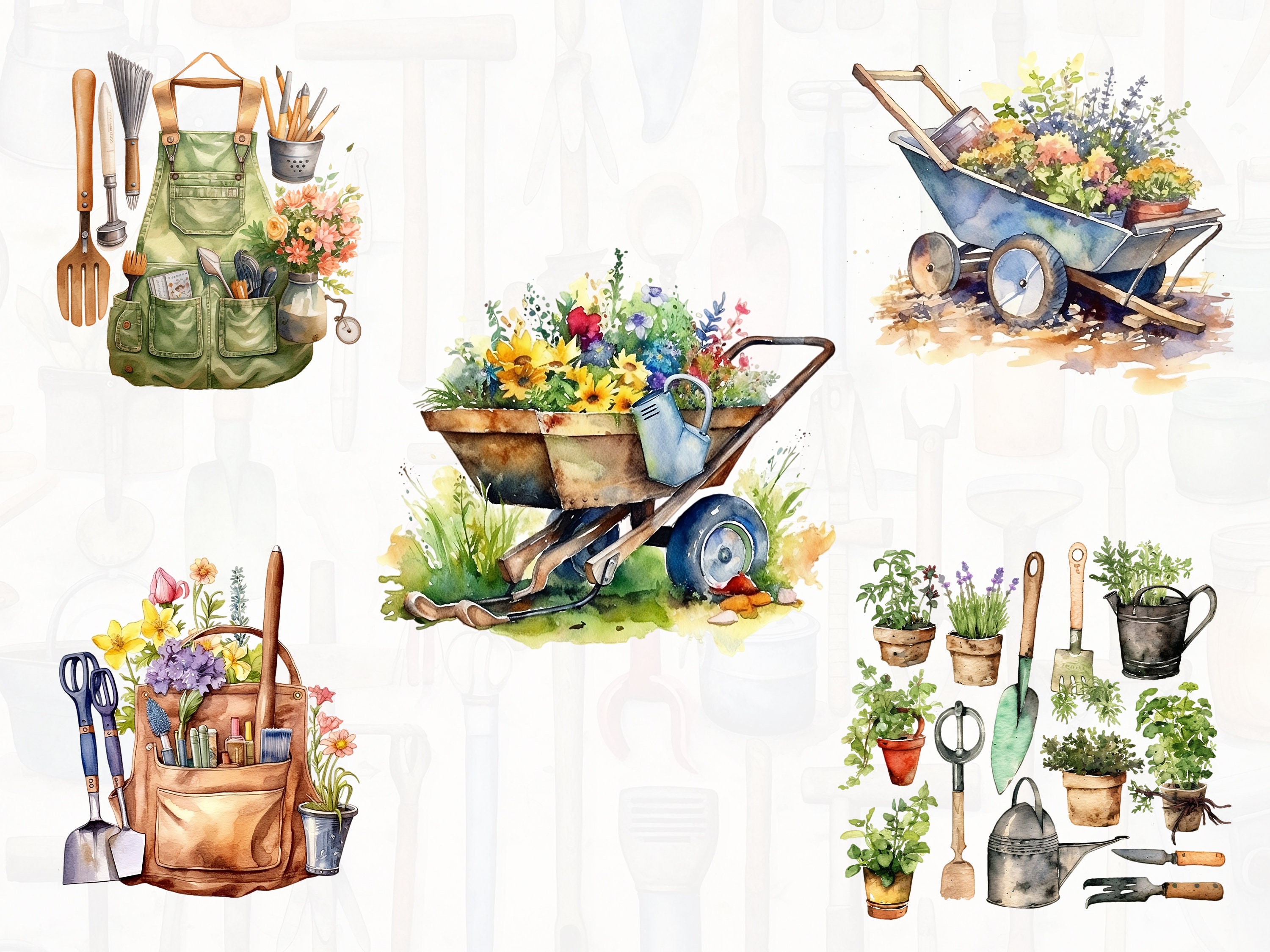 Watercolor Gardening Clipart Bundle, Watercolor Gardenings Tools PNG ...