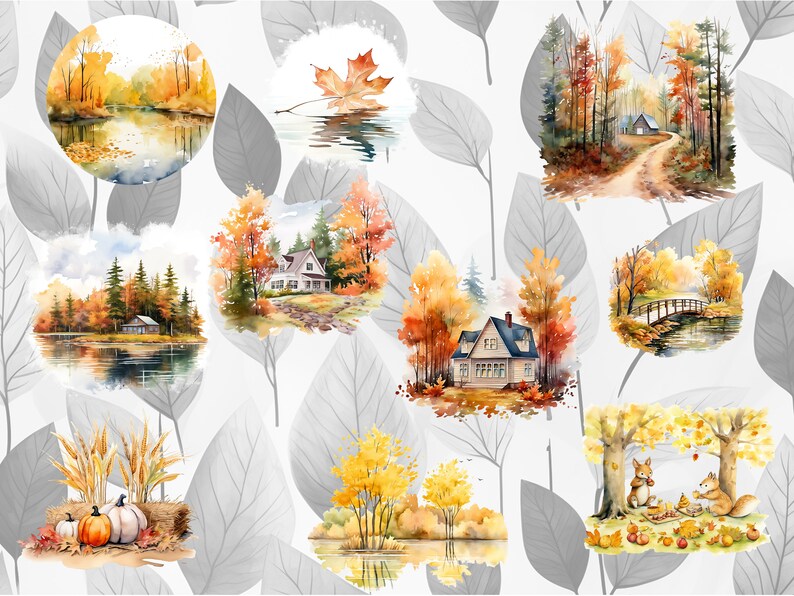 Watercolor Fall Season Clipart Bundle, Watercolor Autumn PNG for ...