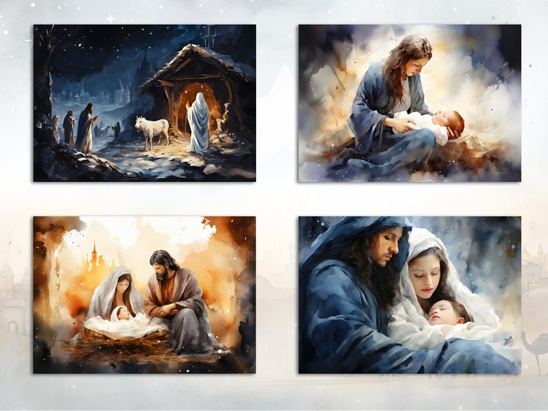 Watercolor Nativity Scenes Backgrounds, Birth of Jesus Texture ...